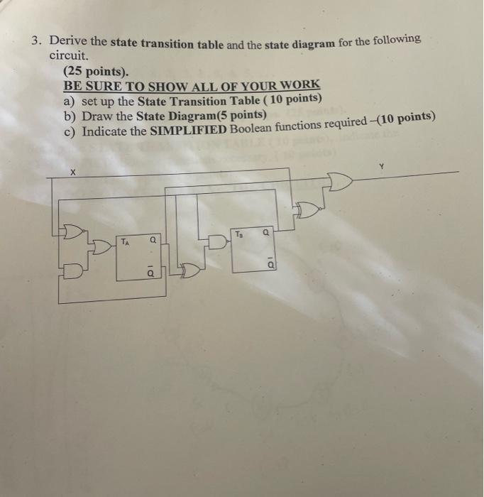 Solved 3. Derive the state transition table and the state | Chegg.com