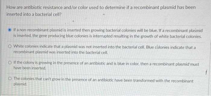 Solved How are antibiotic resistance and/or color used to | Chegg.com