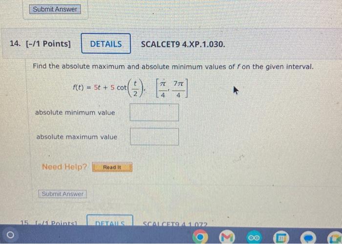 Solved Find the absolute maximum and absolute minimum values | Chegg.com