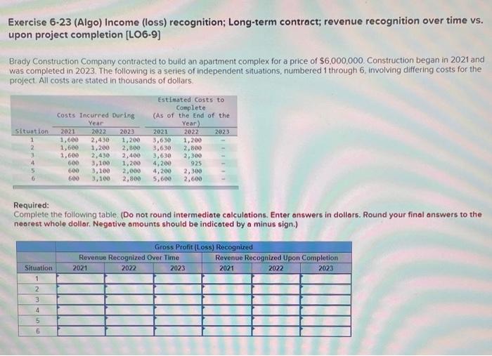 Solved Exercise 6−23 (Algo) Income (loss) recognition; | Chegg.com