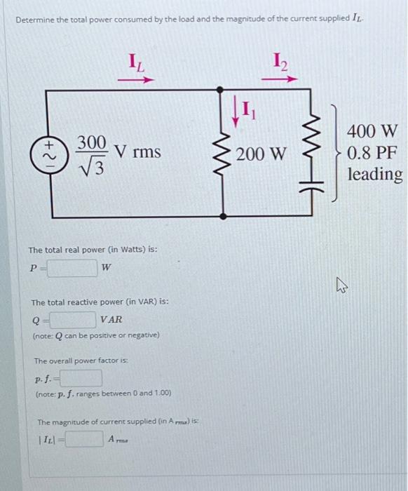 Solved Determine the total power consumed by the load and | Chegg.com