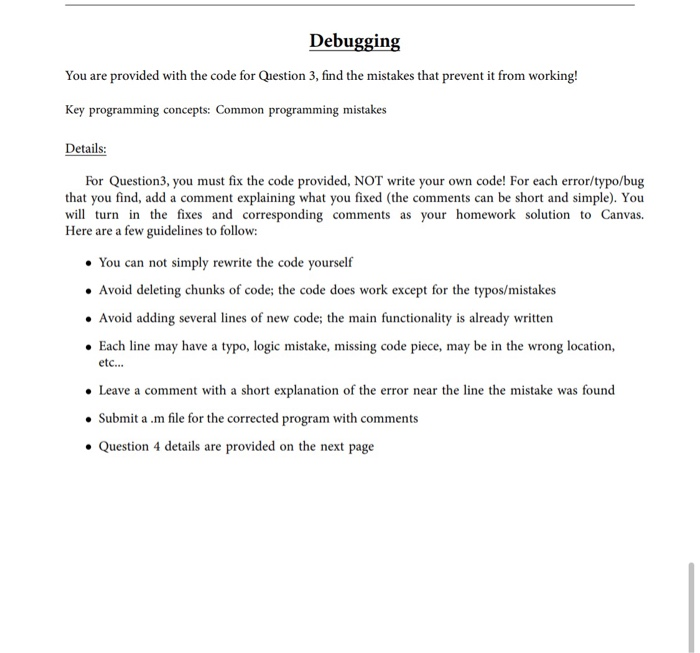 Solved Debugging You are provided with the code for Question | Chegg.com