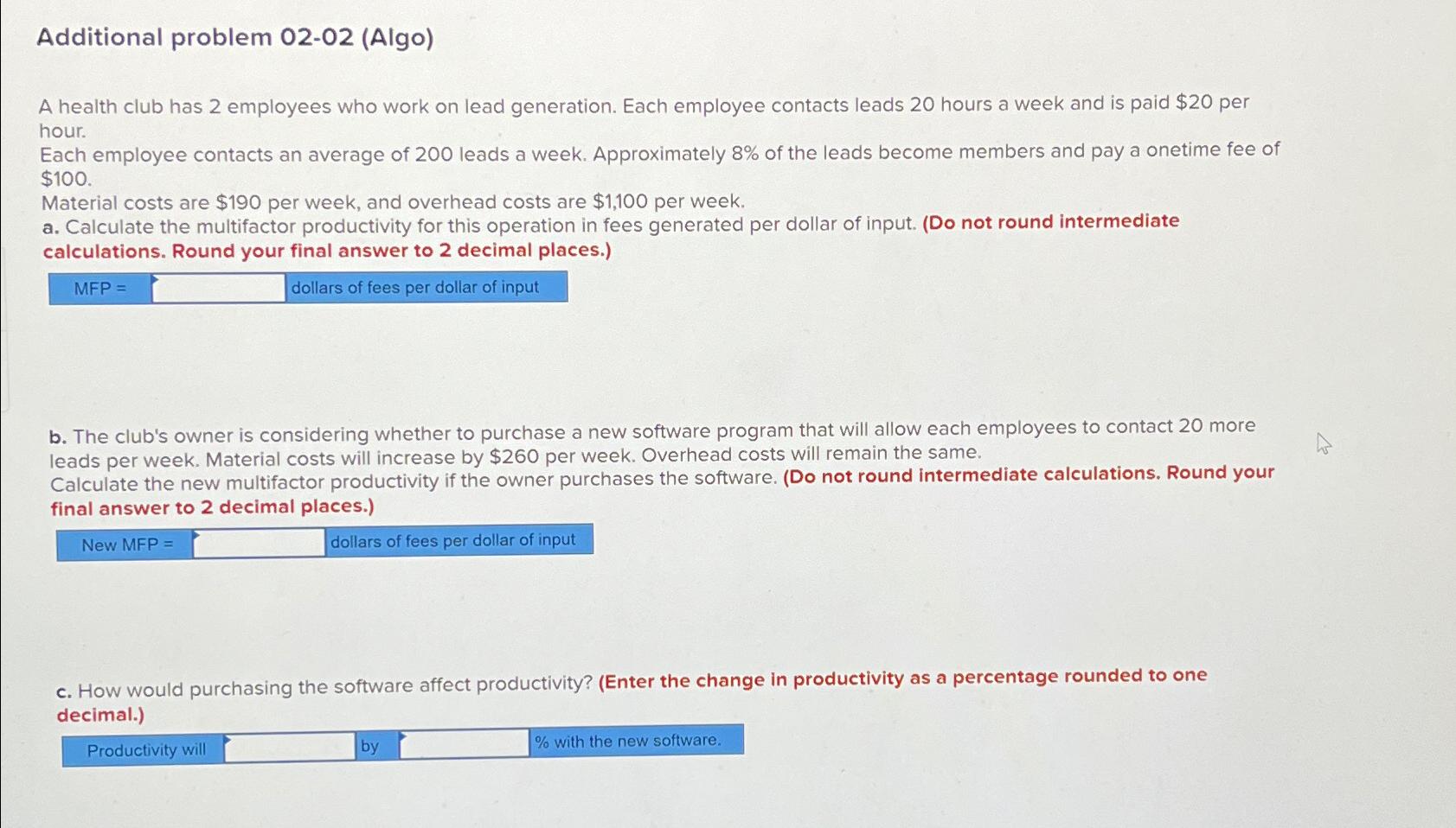 Solved Additional problem 02-02 (Algo)A health club has 2 | Chegg.com