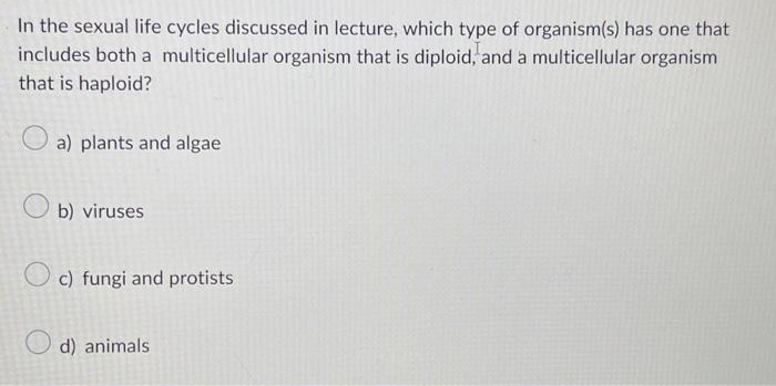 Solved In The Sexual Life Cycles Discussed In Lecture Which