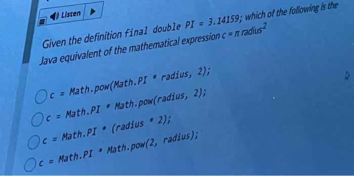 Solved Listen Given the definition final double PI = | Chegg.com