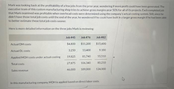 Solved Mark was looking back at the profitability of a few | Chegg.com