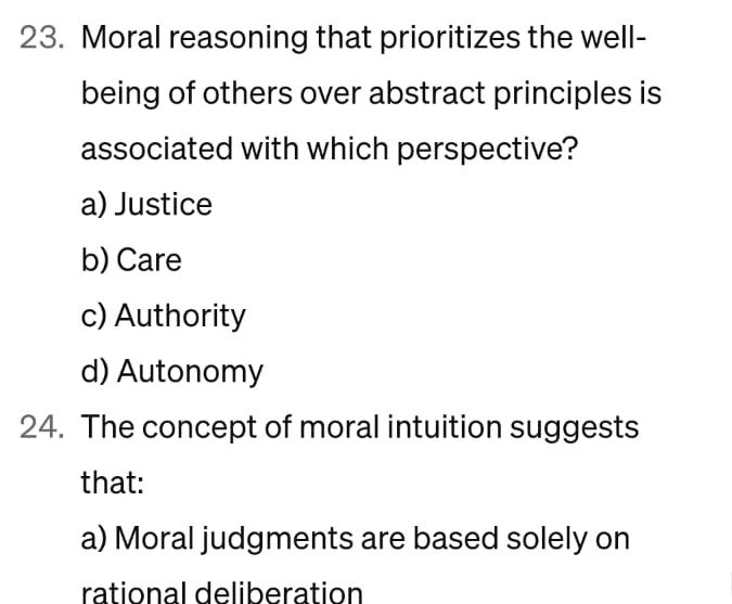 Solved Moral reasoning that prioritizes the wellbeing of | Chegg.com