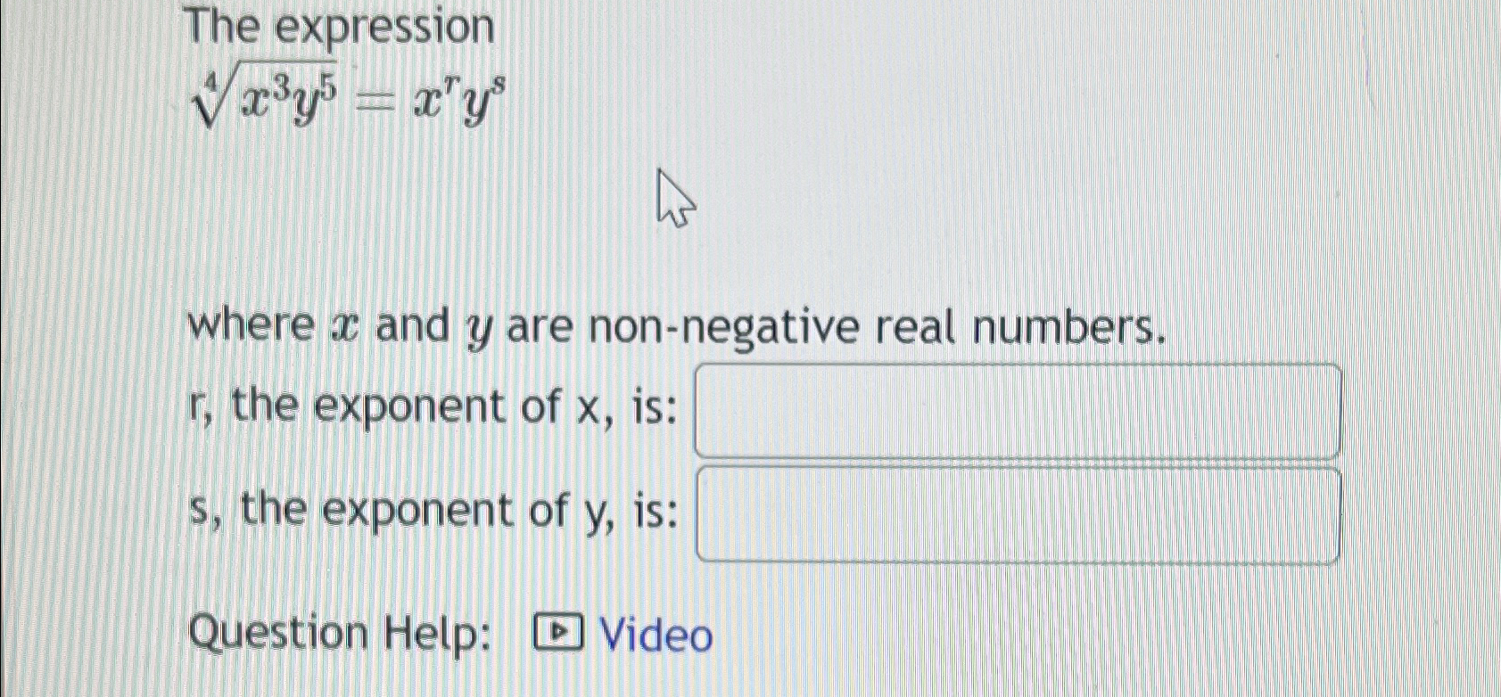Solved The expressionx3y54=xryswhere x ﻿and y ﻿are | Chegg.com