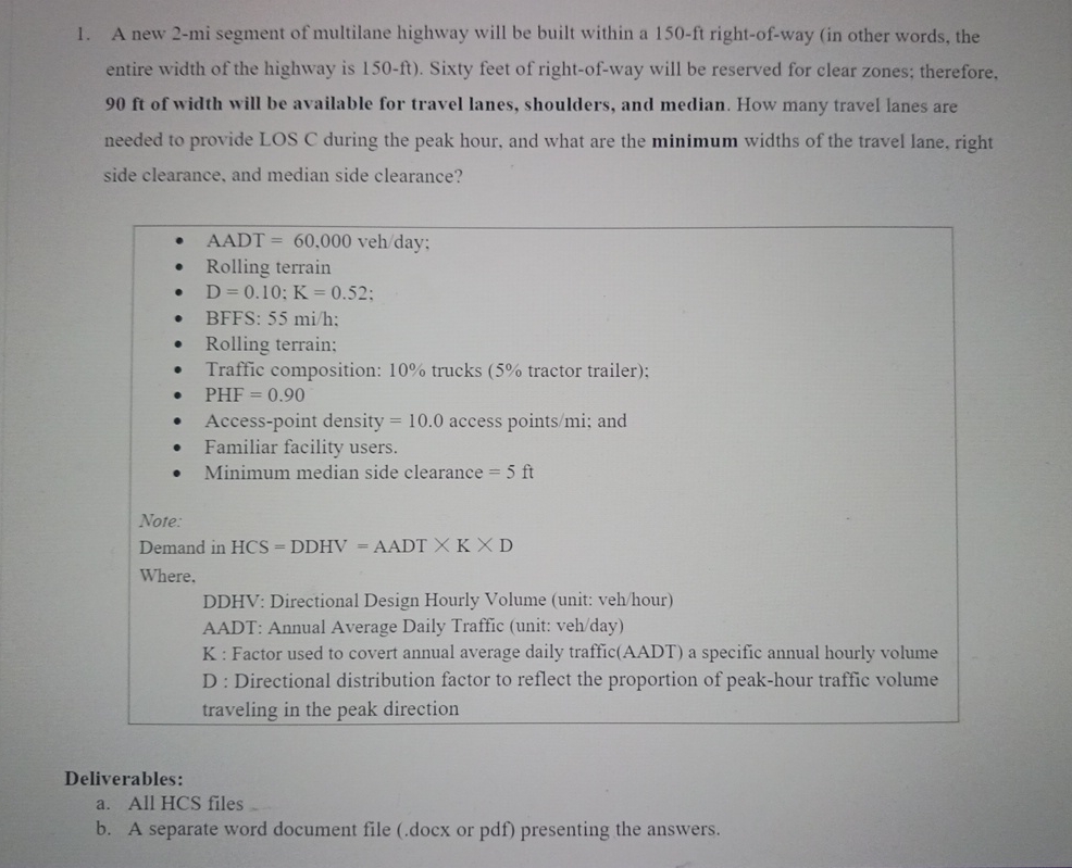 Solved A new 2 -mi segment of multilane highway will be | Chegg.com