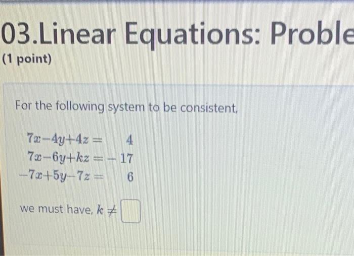Solved 03linear Equations Proble 1 Point For The 6719