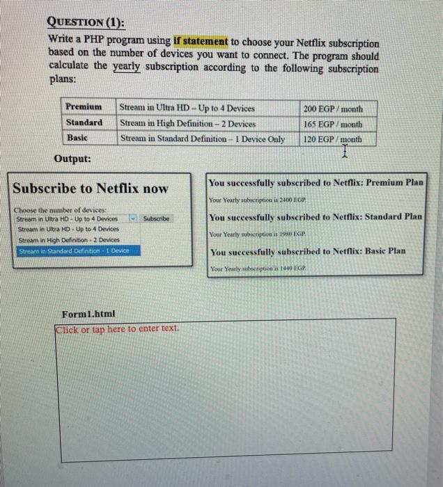 Solved QUESTION (1): Write a PHP program using if statement | Chegg.com