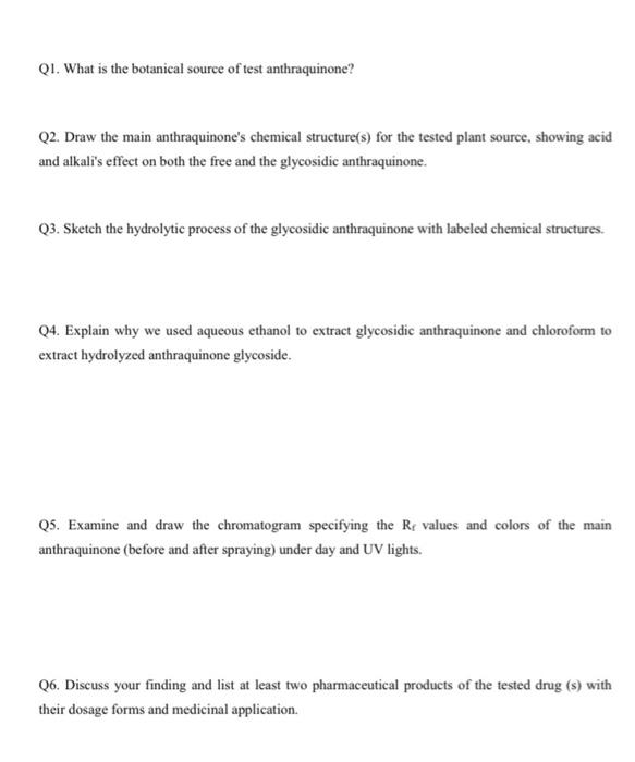 Solved Experiment (5+6) Detection of Anthraquinone Glvcoside | Chegg.com