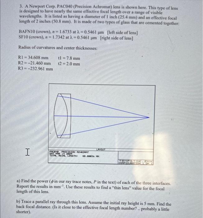 Solved 3. A Newport Corp. PAC040 (Precision Achromat) lens | Chegg.com