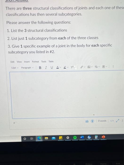 Solved There are three structural classifications of joints | Chegg.com
