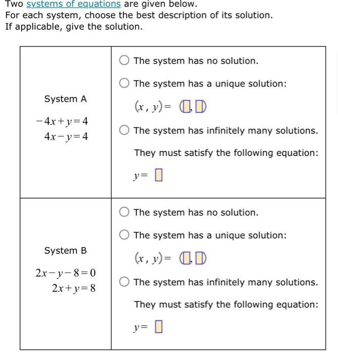 Solved Two systems of equations are given below. For each | Chegg.com