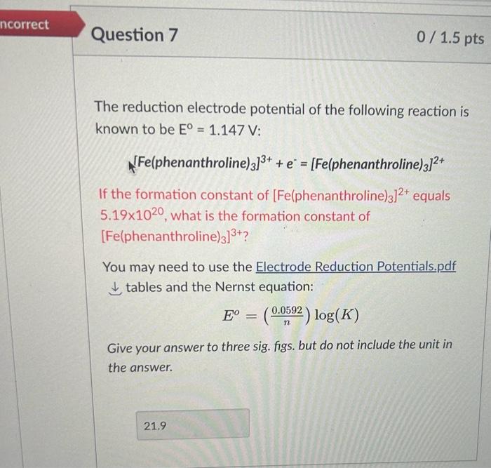 Solved The reduction electrode potential of the following | Chegg.com