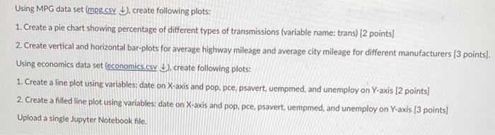 Solved Using MPG data set (mpg.csv ↓ ), create following | Chegg.com