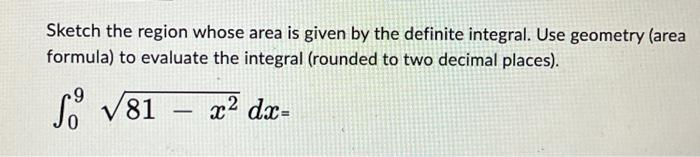 Solved Sketch the region whose area is given by the definite | Chegg.com