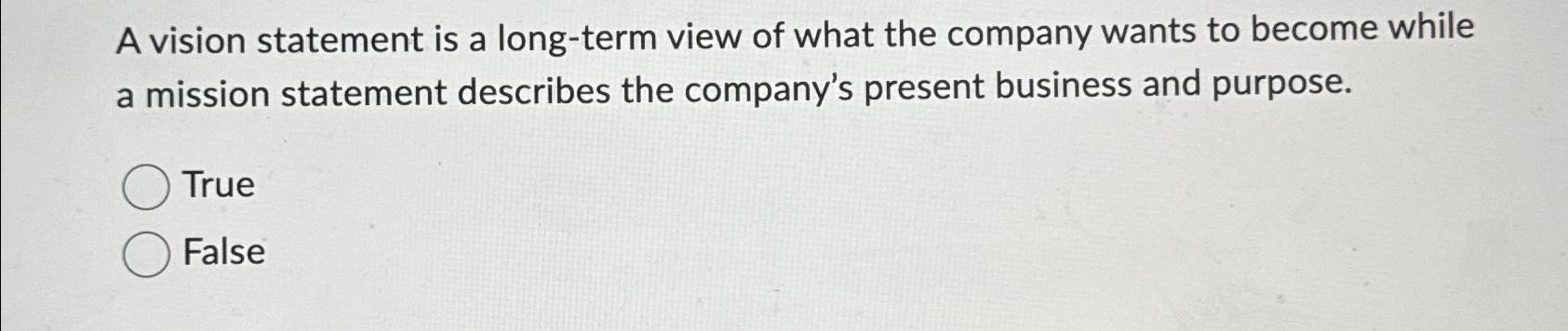 Solved A vision statement is a long-term view of what the | Chegg.com