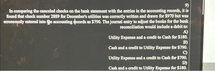 Solved In comparing the canceled checks on the bank | Chegg.com
