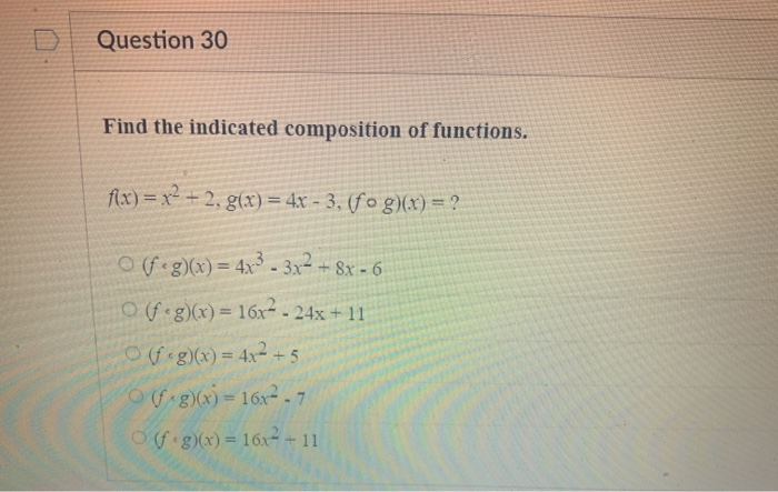 Solved Question 30 Find the indicated composition of | Chegg.com