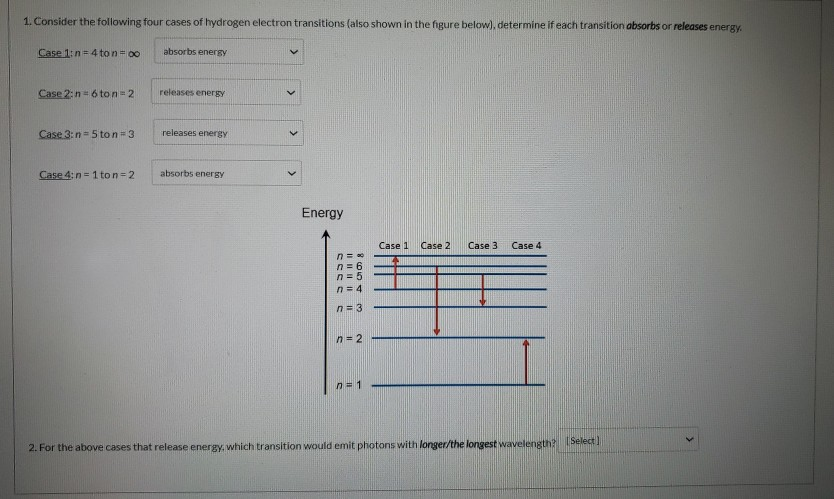 Solved 1 Consider The Following Four Cases Of Hydrogen