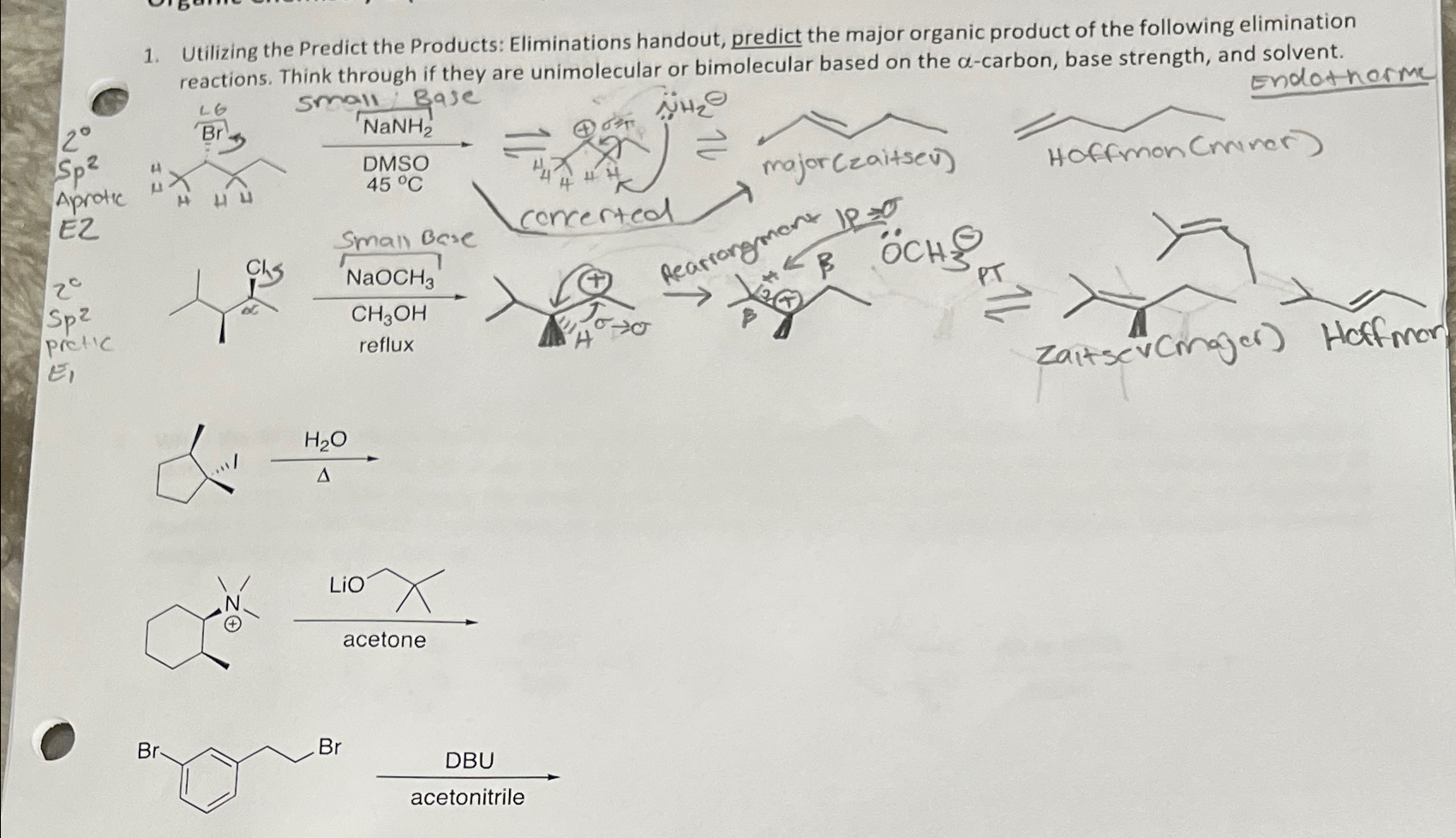 Solved Utilizing the Predict the Products: Eliminations | Chegg.com