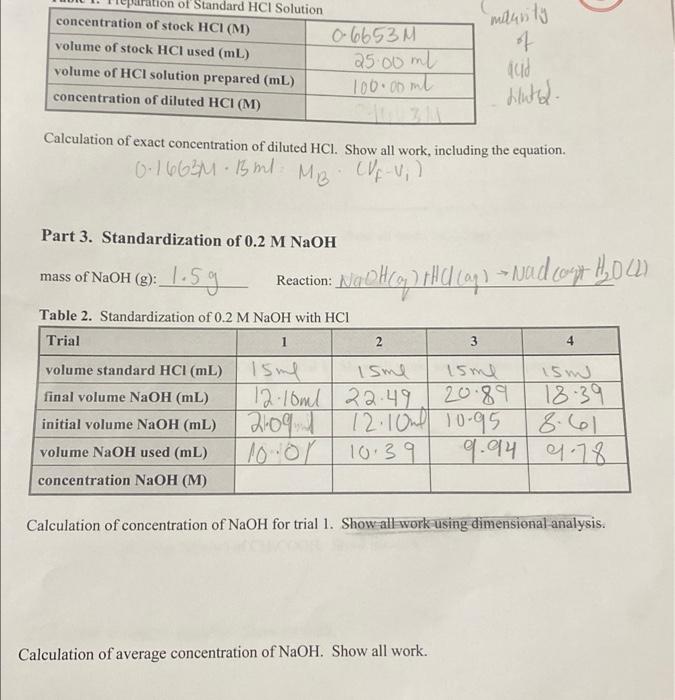 Solved 1 5.00 ml Table 3. Titration of Vinegar Samples with | Chegg.com