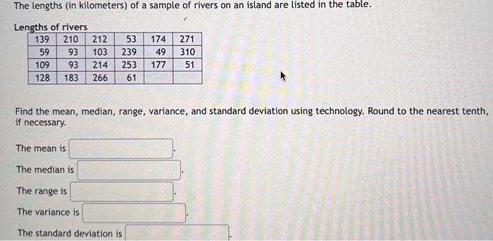 Solved The lengths (in kilometers) of a sample of rivers on | Chegg.com