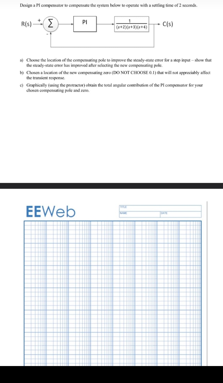 Solved Design a PI compensator to compensate the system | Chegg.com