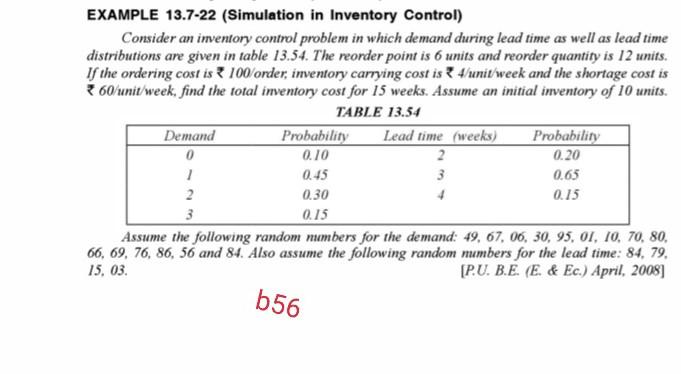 EXAMPLE 13.7-22 (Simulation in Inventory Control) | Chegg.com