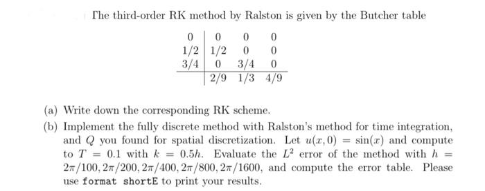 Solved The third-order RK method by Ralston is given by the | Chegg.com