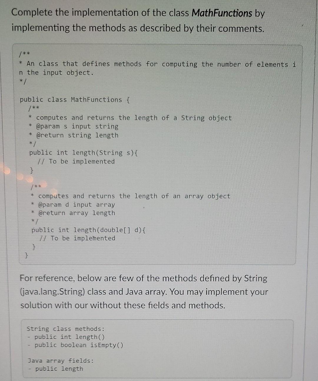 Solved Complete the implementation of the class Math | Chegg.com