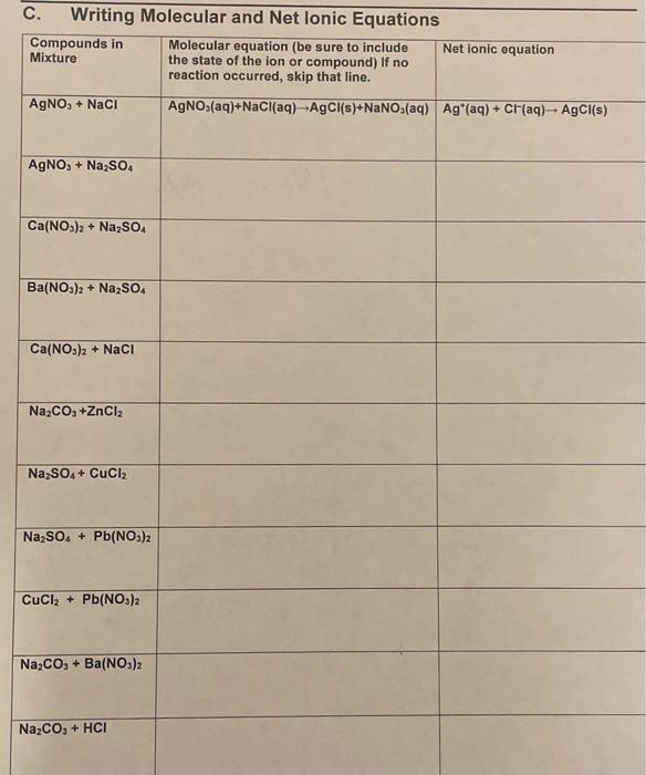 Solved C. Writing Molecular and Net lonic Equations | Chegg.com