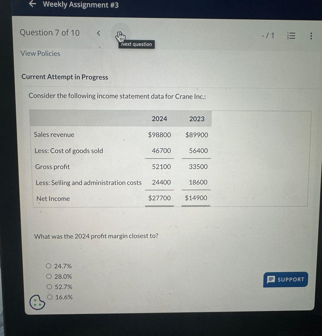 Solved Weekly Assignment #3Question 7 ﻿of 10-1View | Chegg.com