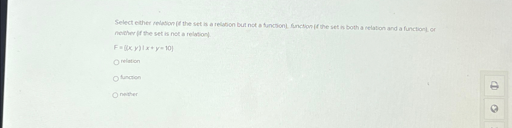 Solved Select either relation (if the set is a relation but | Chegg.com