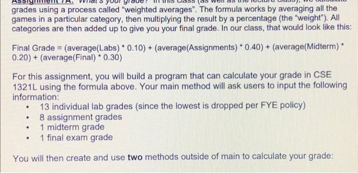 Solved grades using a process called "weighted averages". | Chegg.com