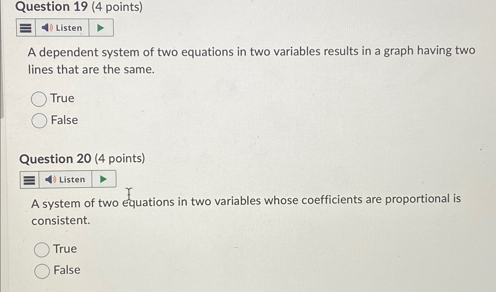 Solved Question 19 (4 ﻿points)ListenA dependent system of | Chegg.com