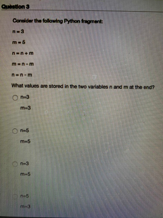 Solved Question 3 Consider the following Python fragment: | Chegg.com