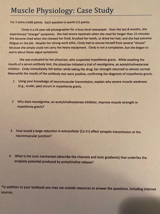 Solved Muscle Physiology: Case Study For 2 extra credit | Chegg.com