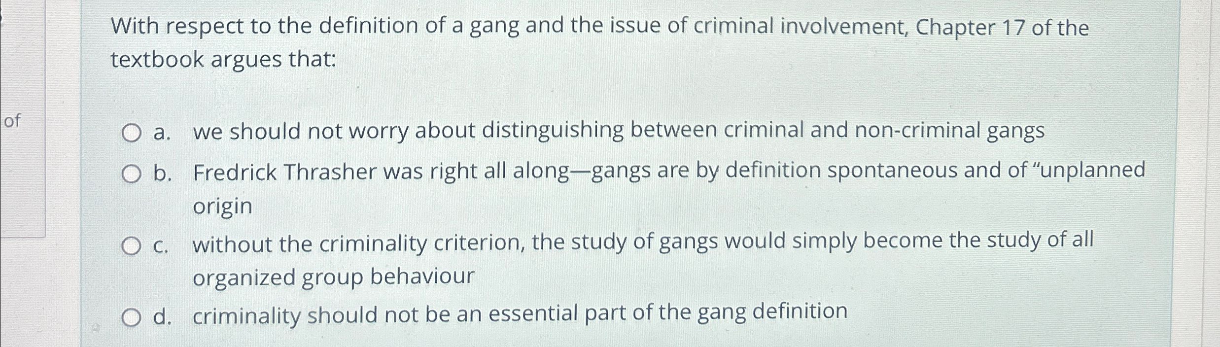 Solved With respect to the definition of a gang and the | Chegg.com