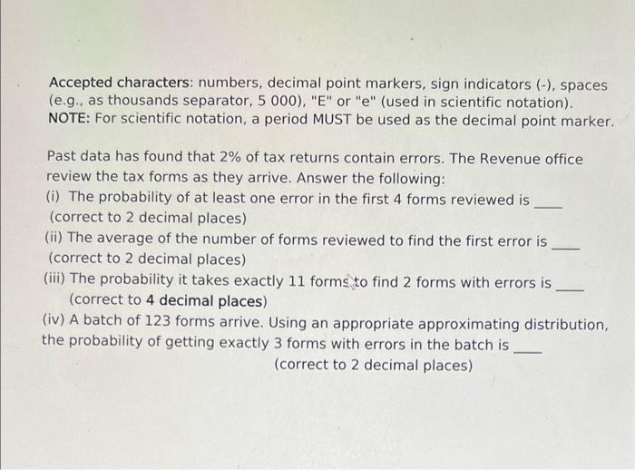 Solved Accepted characters: numbers, decimal point markers, | Chegg.com