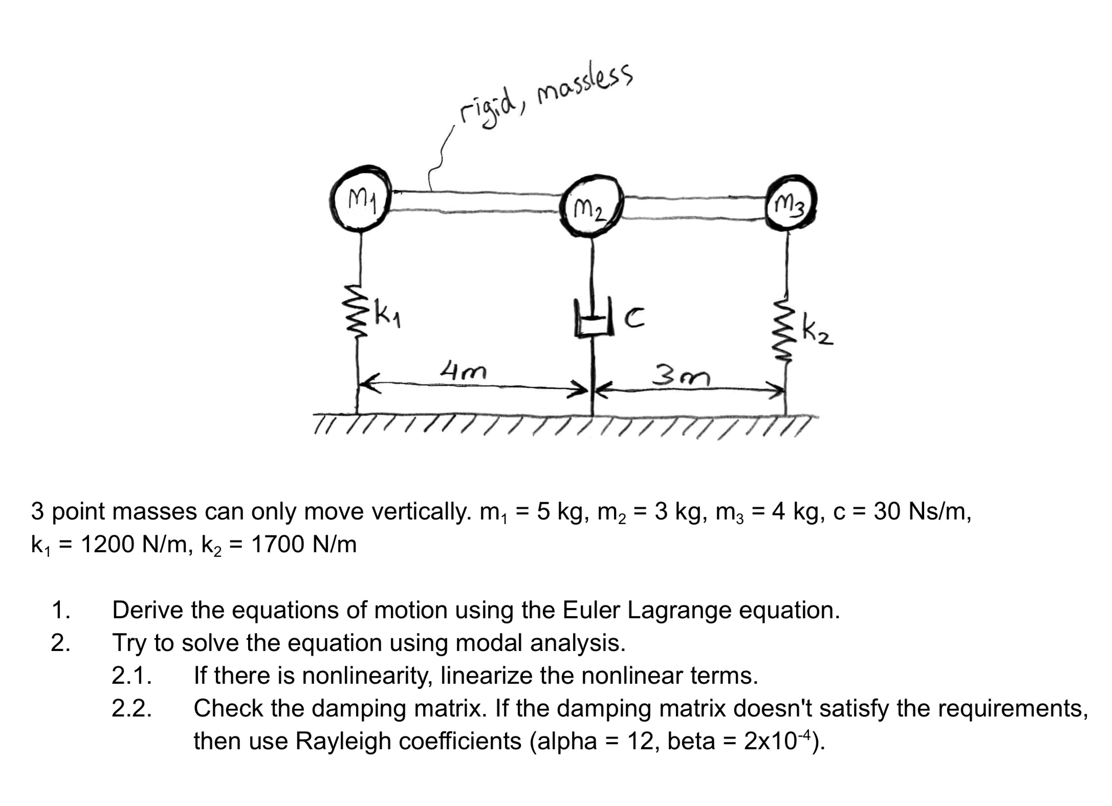 Solved 3 ﻿point masses can only move vertically. Shaft is | Chegg.com