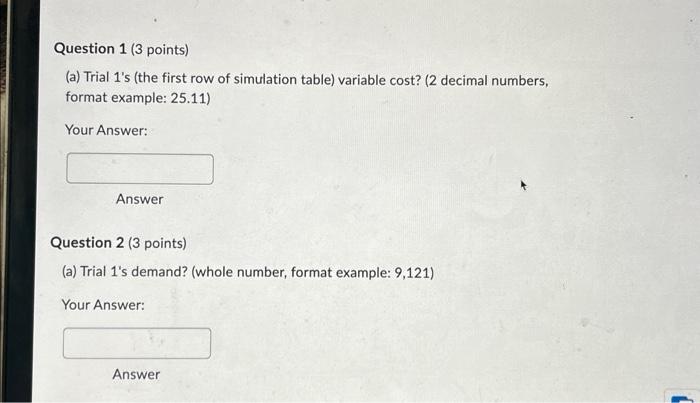 Solved Question 1 (3 points) (a) Trial 1's (the first row of | Chegg.com