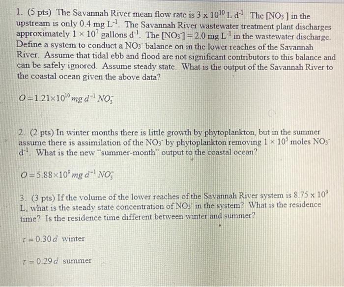 Solved 1. (5 pts) The Savannah River mean flow rate is | Chegg.com