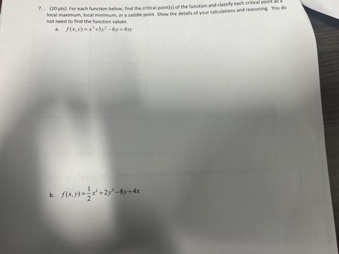 7. (20 pts) For each function below, find the | Chegg.com