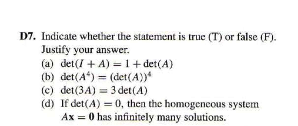 Solved D7. ﻿Indicate whether the statement is true (T) ﻿or | Chegg.com