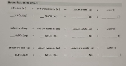 Solved \table[[Neutralization Reactions],[nitric acid | Chegg.com