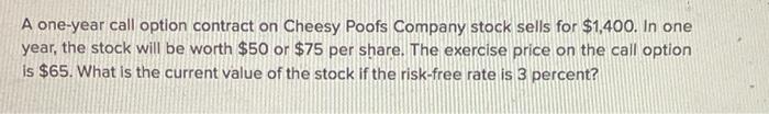 Solved A one-year call option contract on Cheesy Poofs | Chegg.com