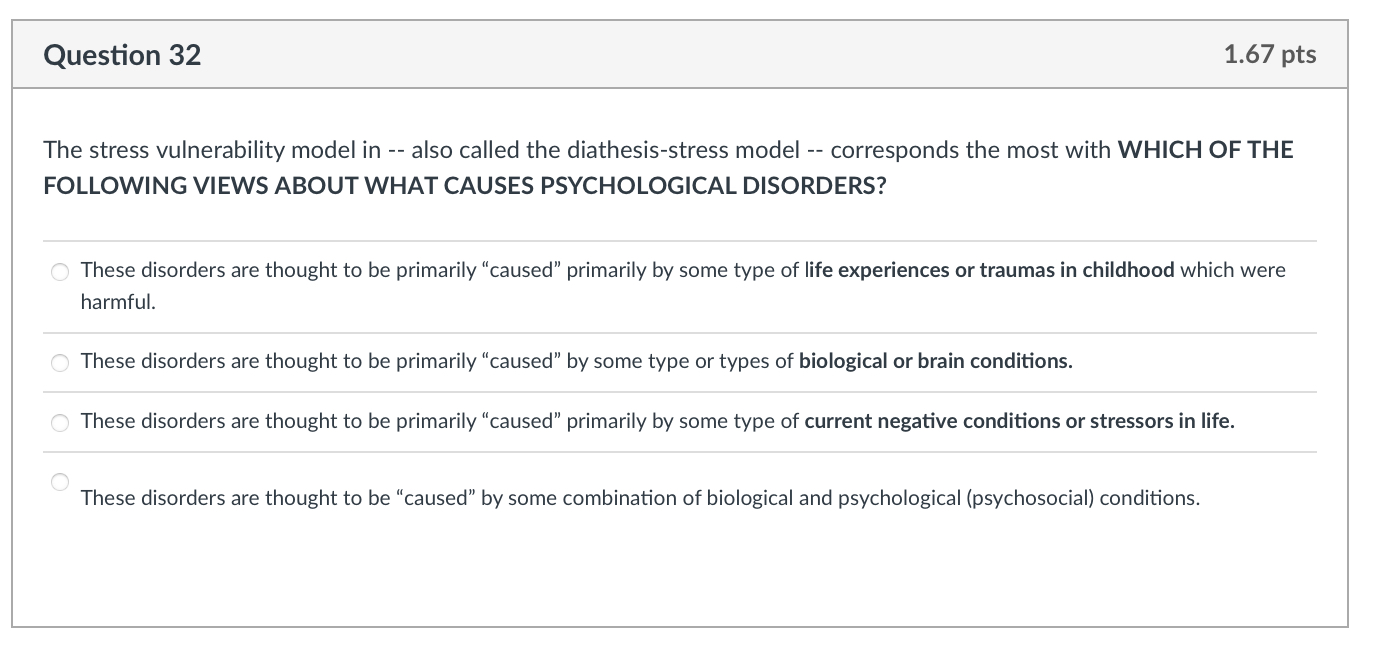 Solved Question 321.67 ﻿ptsThe stress vulnerability model in | Chegg.com
